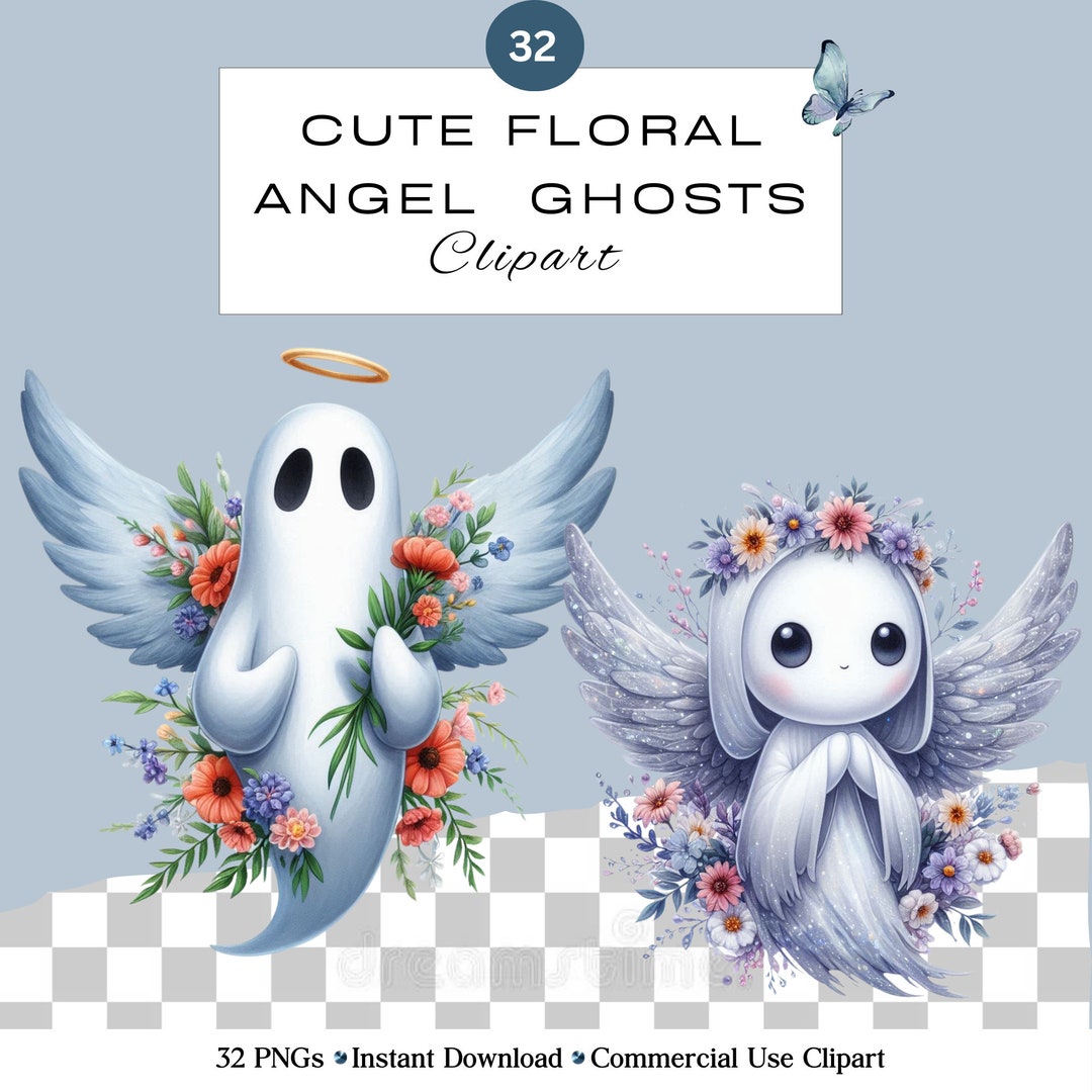 Cute Floral Angel Ghost PNG Clipart | Kids Halloween Clipart | Book Art ...