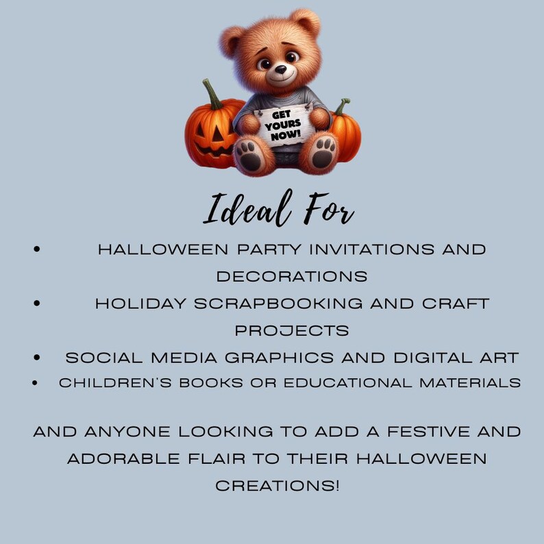 Cute Halloween Teddy Bear Clipart PNG Set 2 | Watercolour Sublimation ...