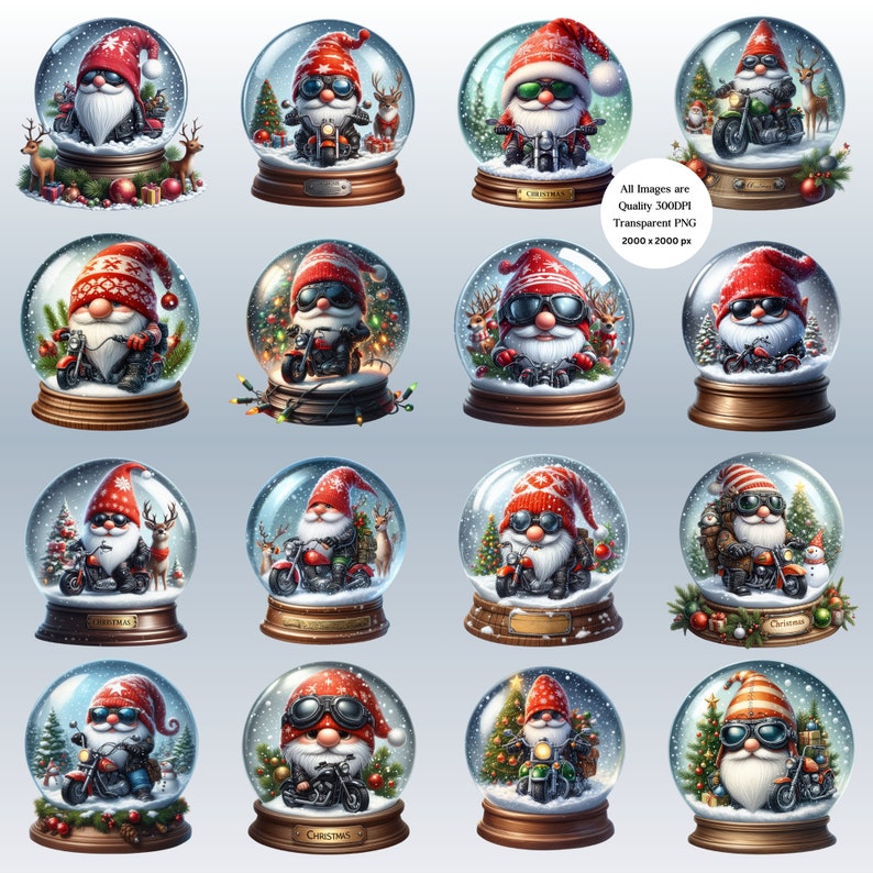 Christmas Snowglobe Biker Gnome Clipart | Festive PNG Clip Art ...