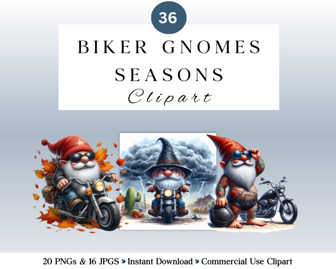Biker Gnome Seasons Clipart | Transpatent PNG and JPG | Watercolor PNG ...