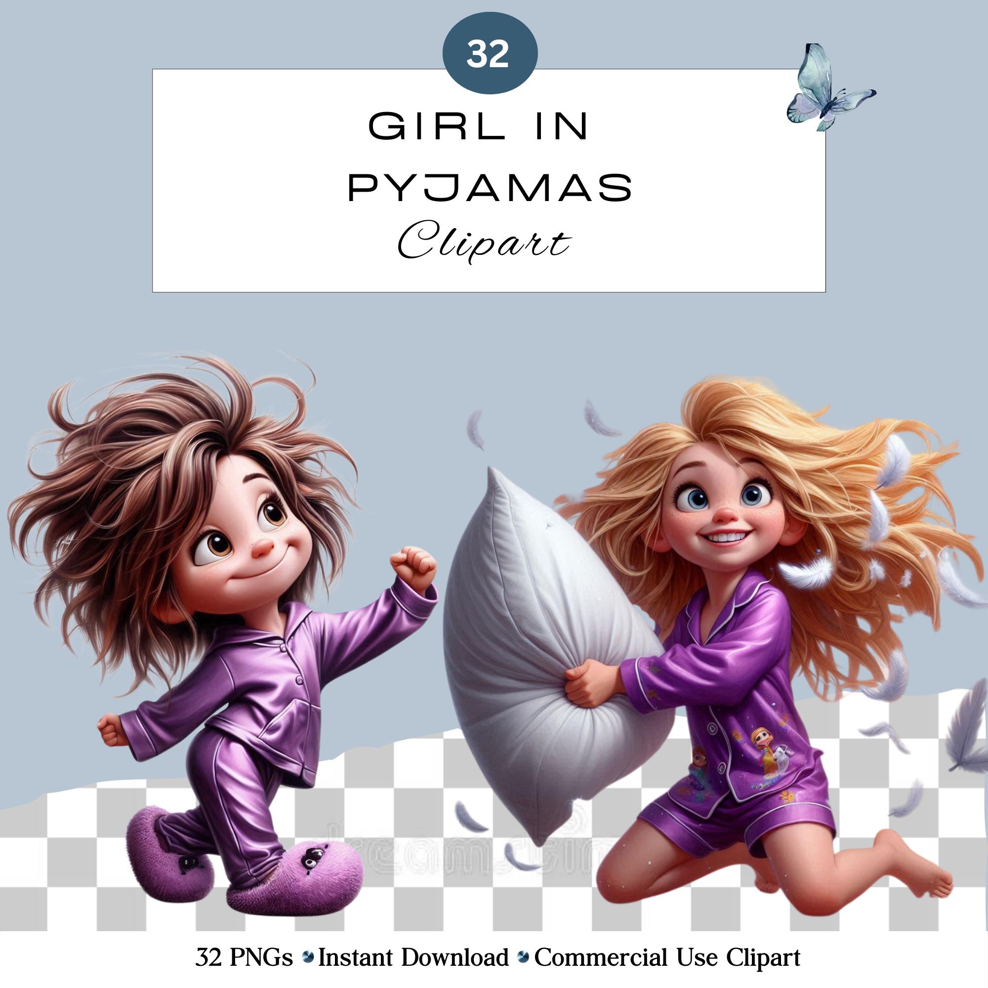 Girl in Pyjamas Clipart PNG Set | Watercolour Cute Quirky Funny | Junk ...