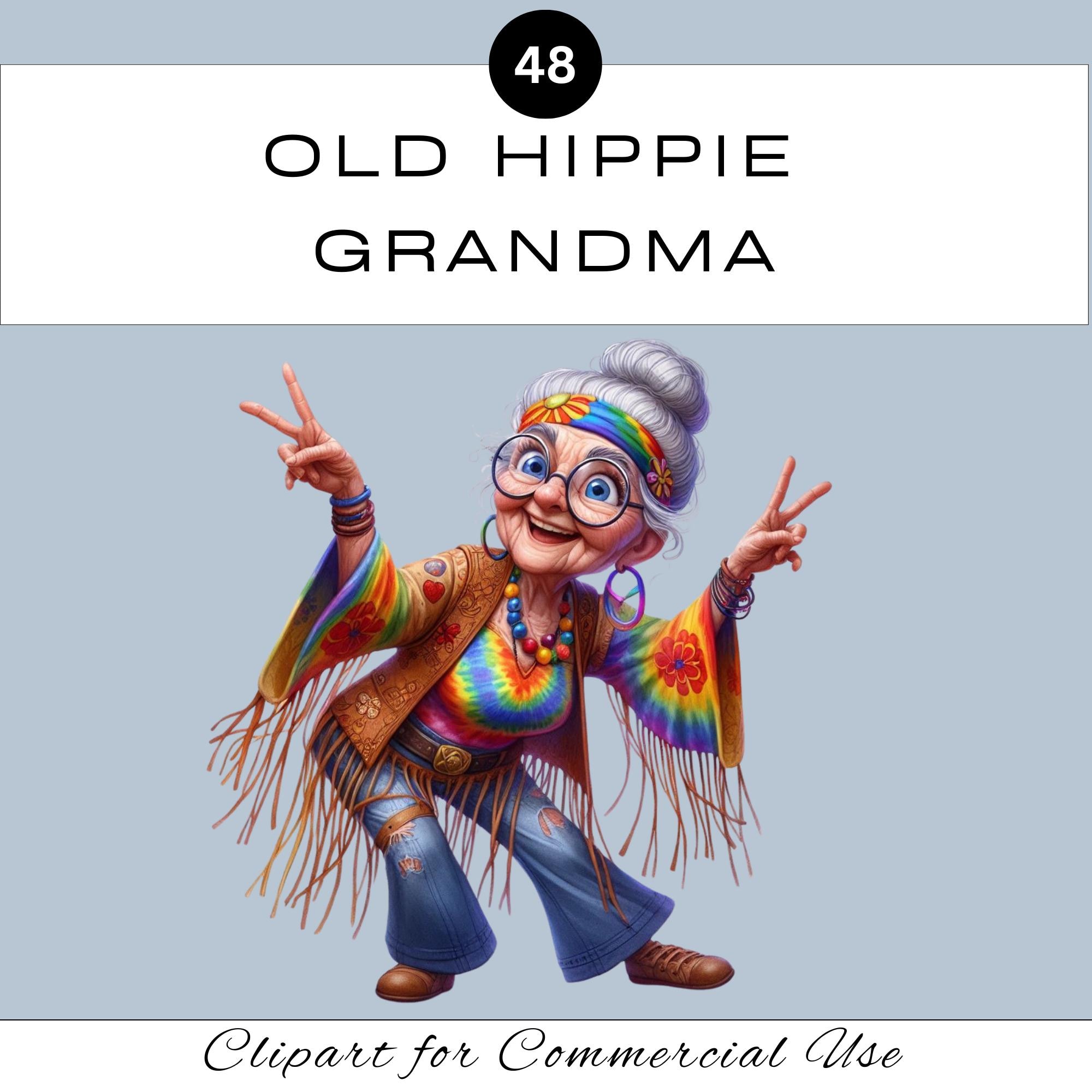 Funny Grandma Hippie PNG Clipart Set | Cute Granny Hippy Sublimation L ...