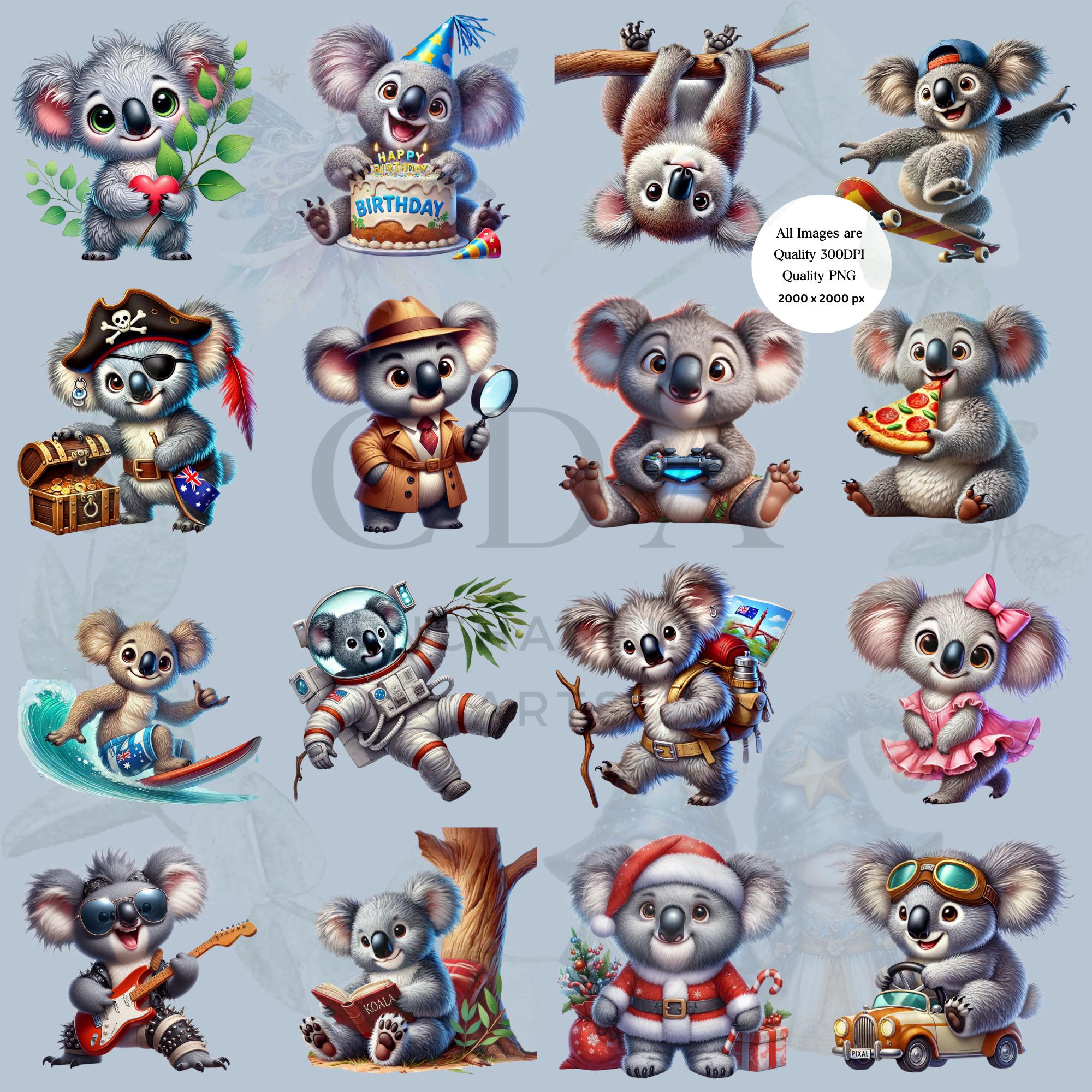 Fun Koala Clipart PNG Bundle | Cute Funny Quirky Koalas | Junk Journal ...