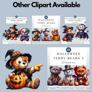 Halloween Patchwork Teddy Bear Clipart PNG Bundle | Watercolour Plush ...