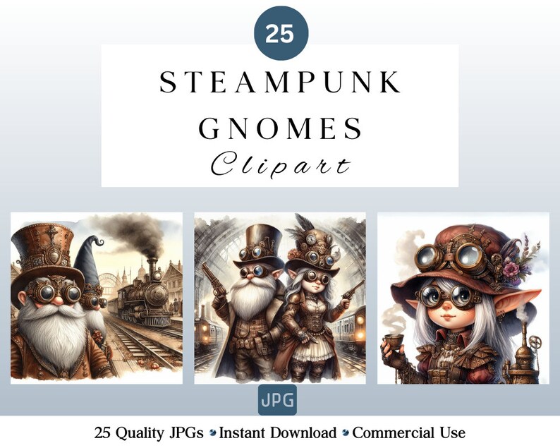 25 Steam Punk Gnome Clipart JPG | Industrial Gnomes | Watercolour ...