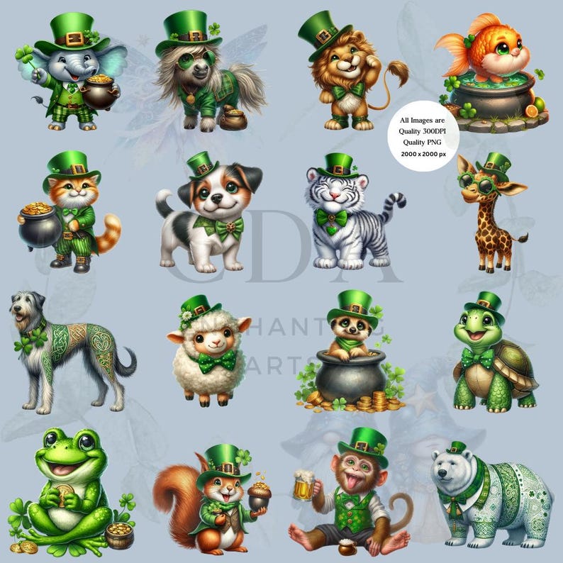 St Patricks Day Animals Clipart PNG Set 2 | Cute Funny Quirly Irish ...