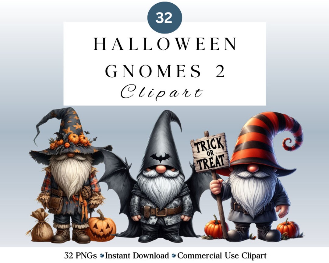 Cute Halloween Gnome Clipart 2 Whimsical Gnome Watercolor PNG Costume ...