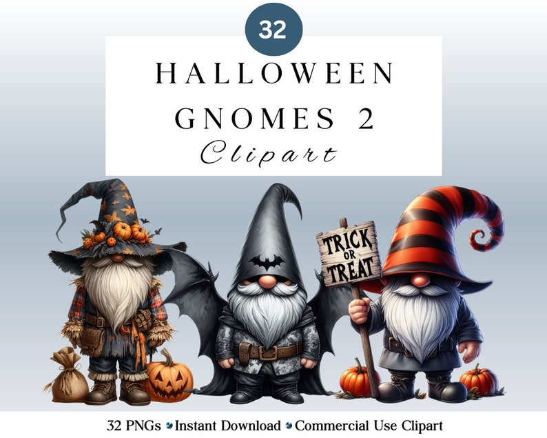 Cute Halloween Gnome Clipart 2 Whimsical Gnome Watercolor PNG Costume ...