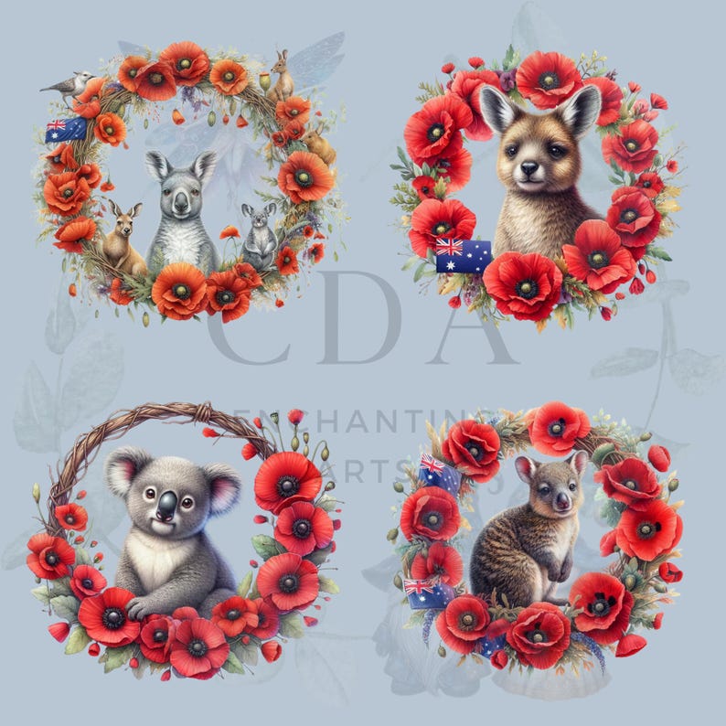 Anzac Australian Animals 2 PNG Clipart Set | Cute Watercolour Aussie ...