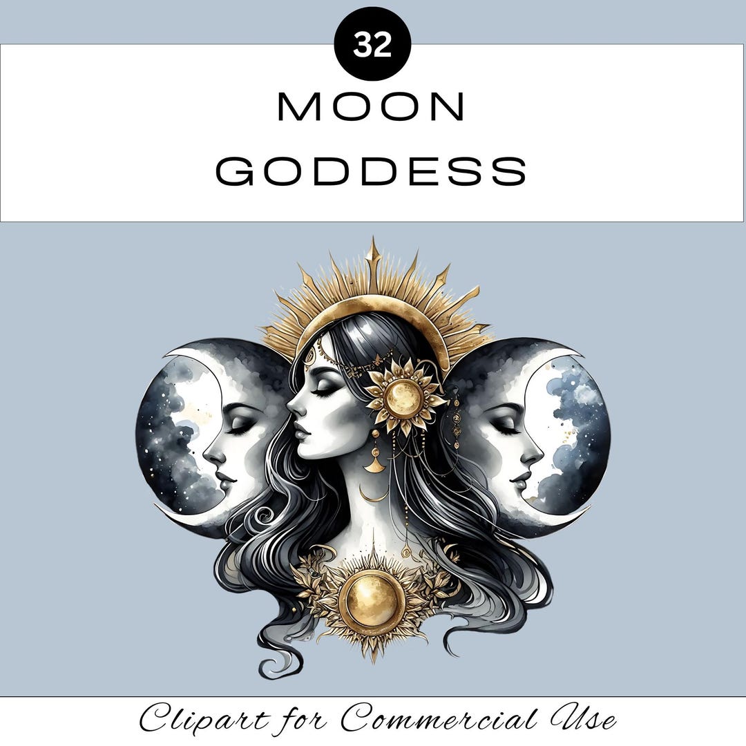 Moon Goddess PNG Clipart Bundle | Watercolour Celestial Sublimation ...