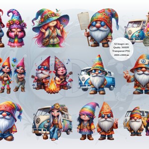 Hippie Gnome Clipart PNG Set 2 | Watercolour 60s 70s Psychedelic Gnomes ...