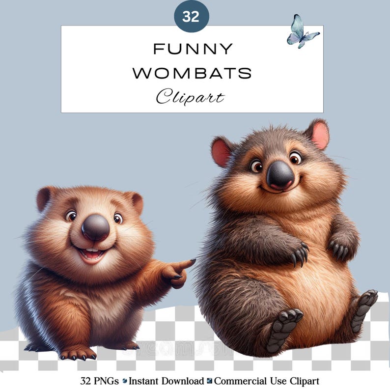 Funny Wombat Clipart PNG Bundle | Cute Quirky Australian Animal Mammal ...