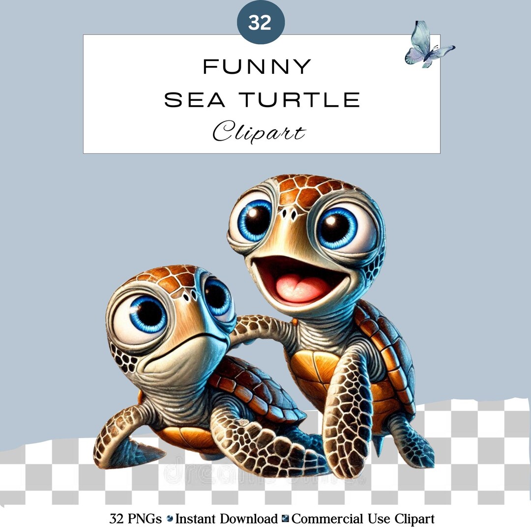 Funny Sea Turtle PNG Clipart Bundle | Cute Ocean Animal | Quirky Turtle ...