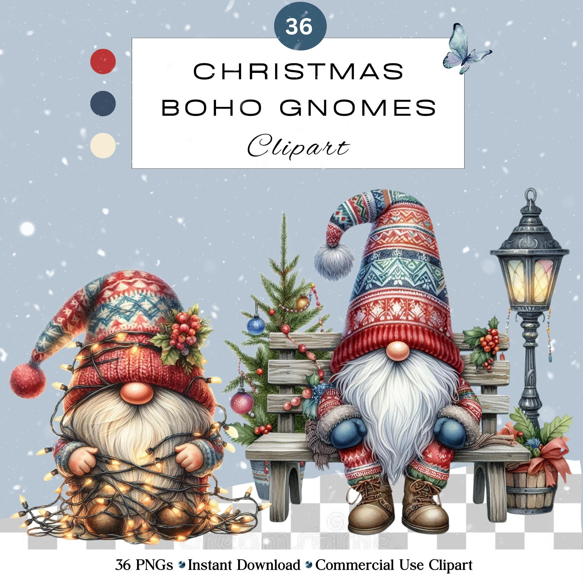 Cute Christmas Boho Gnome Clipart PNG Set | Holiday Watercolour Festive ...