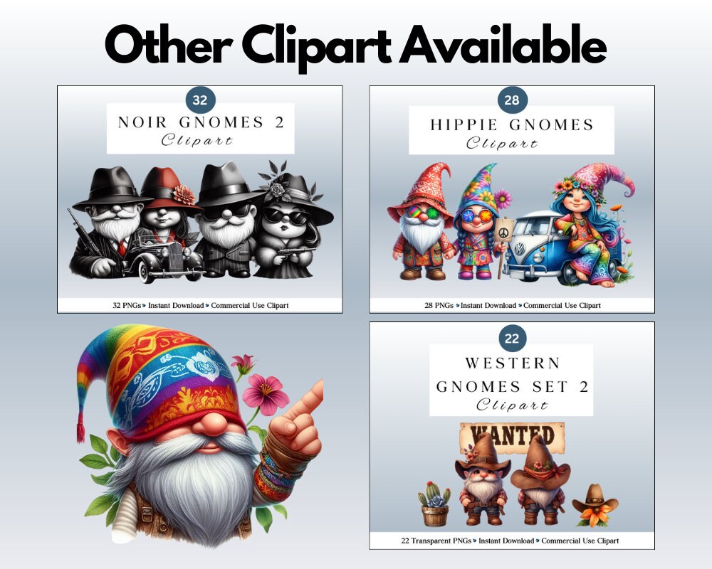 Hippie Gnome Clipart PNG Set 2 Watercolour 60s 70s Psychedelic Gnomes ...