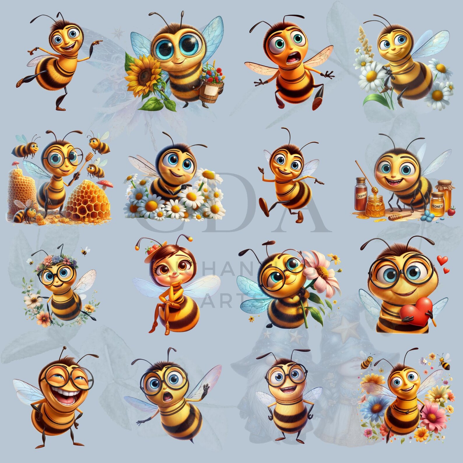 Funny Bee PNG Clipart Bundle | Cute Quirky Animal Honey Bee | Junk ...