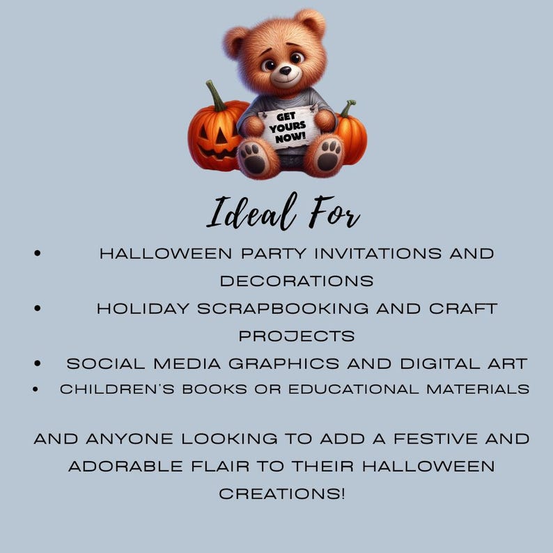 Cute Halloween Teddy Bear Clipart PNG | Watercolour Sublimation ...