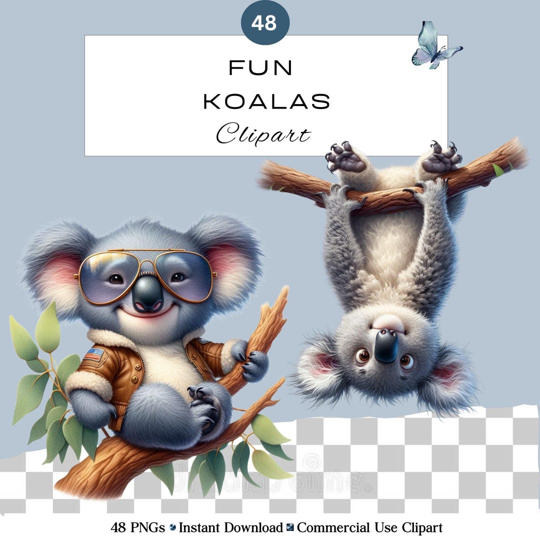 Fun Koala Clipart PNG Bundle | Cute Funny Quirky Koalas | Junk Journal ...