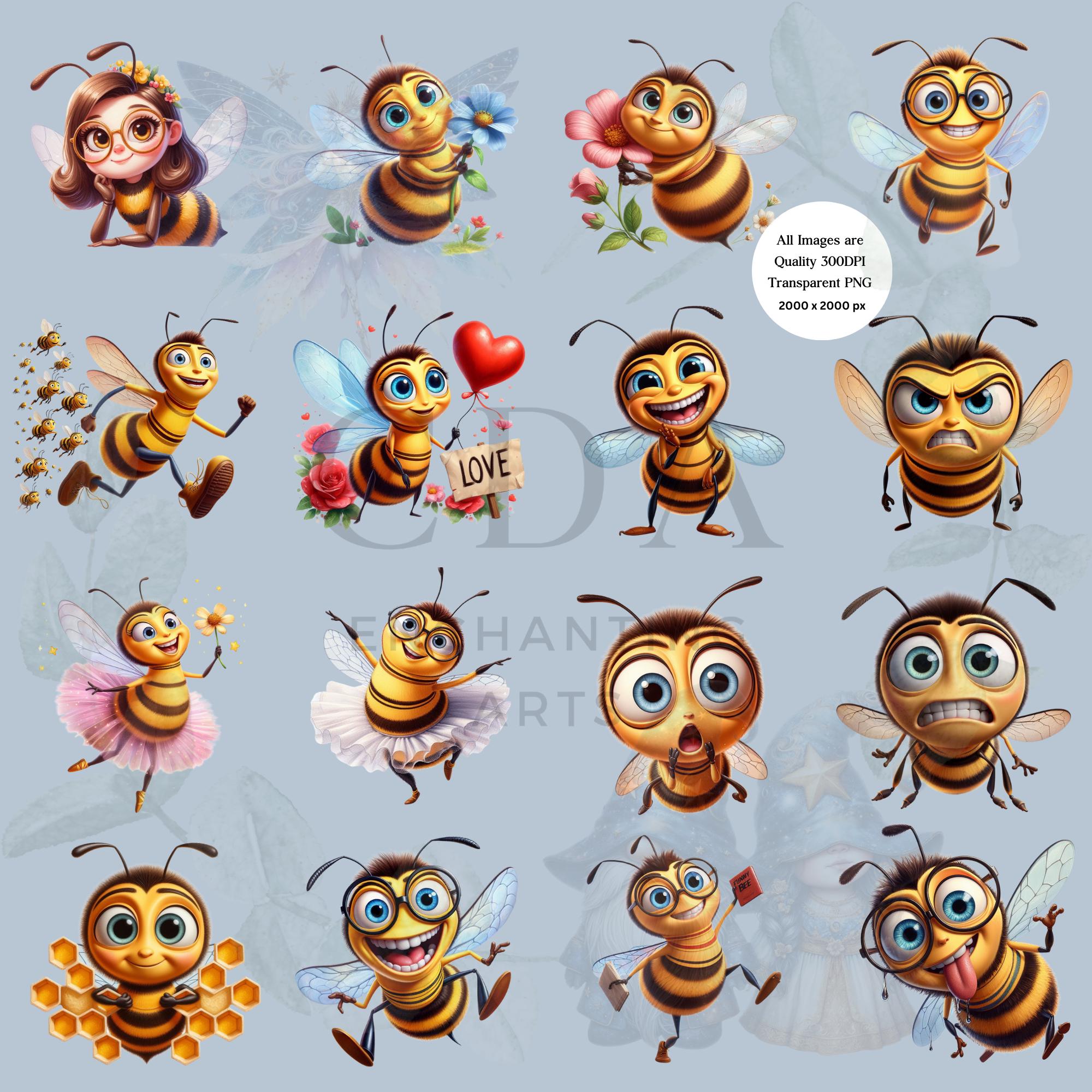 Funny Bee PNG Clipart Bundle | Cute Quirky Animal Honey Bee | Junk ...