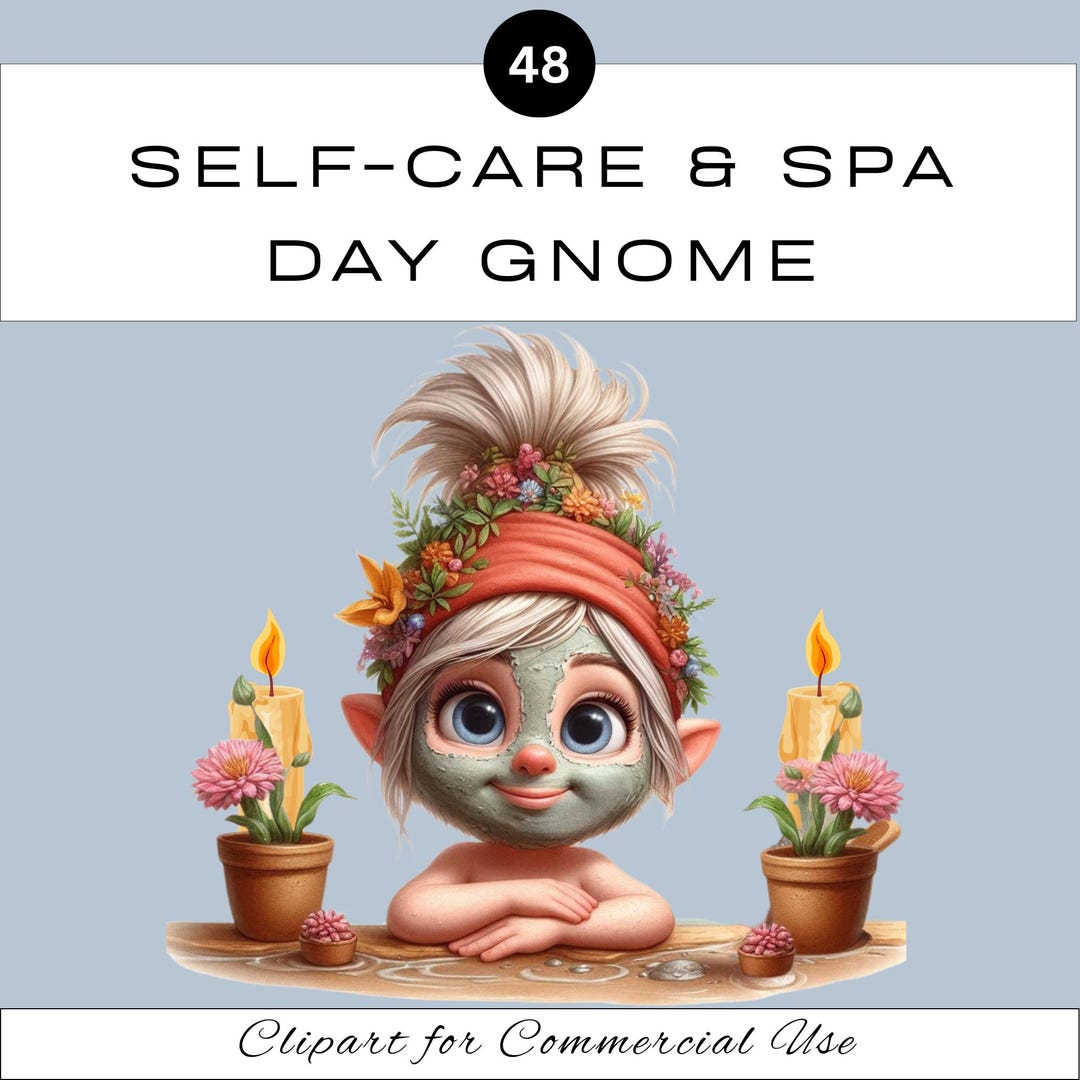 Self-care & Spa Day Gnome Clipart PNG Bundle | Watercolour Girl Gnome ...