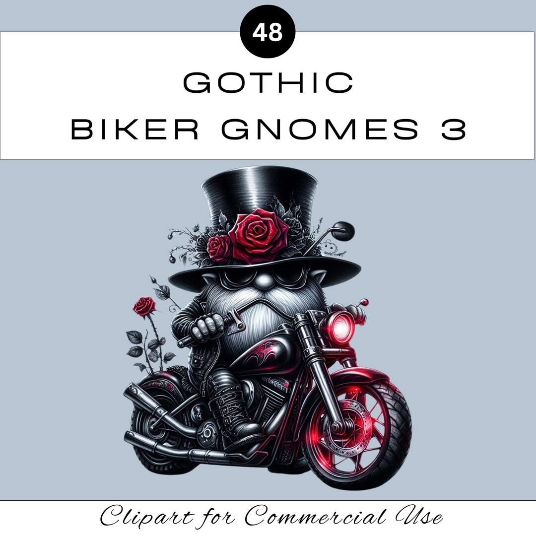 Gothic Biker Gnome PNG Clipart Bundle 3 | Watercolor Motorbike ...