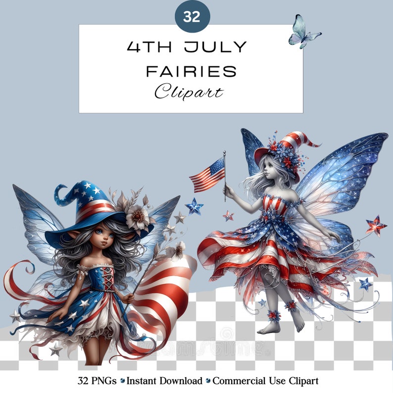 4th July Fairy PNG Clipart Independence Day Fairies Watercolor PNG Red ...