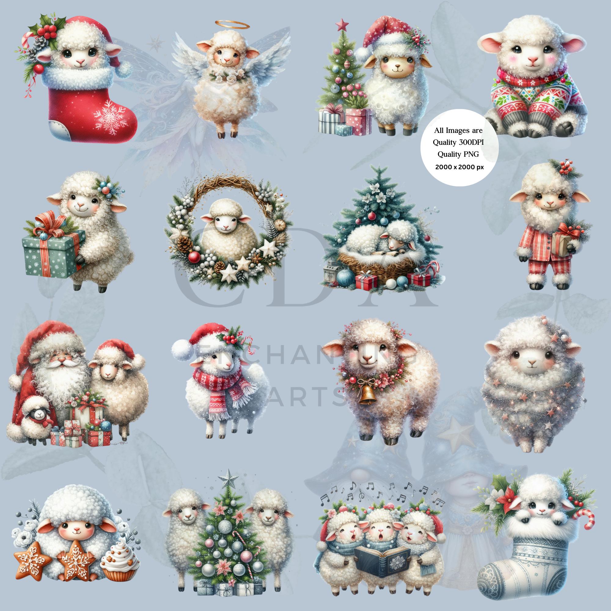 Cute Christmas Sheep PNG Clipart | Watercolor Festive Whimsical Funny ...