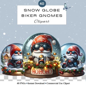 Christmas Snowglobe Biker Gnome Clipart | Festive PNG Clip Art ...