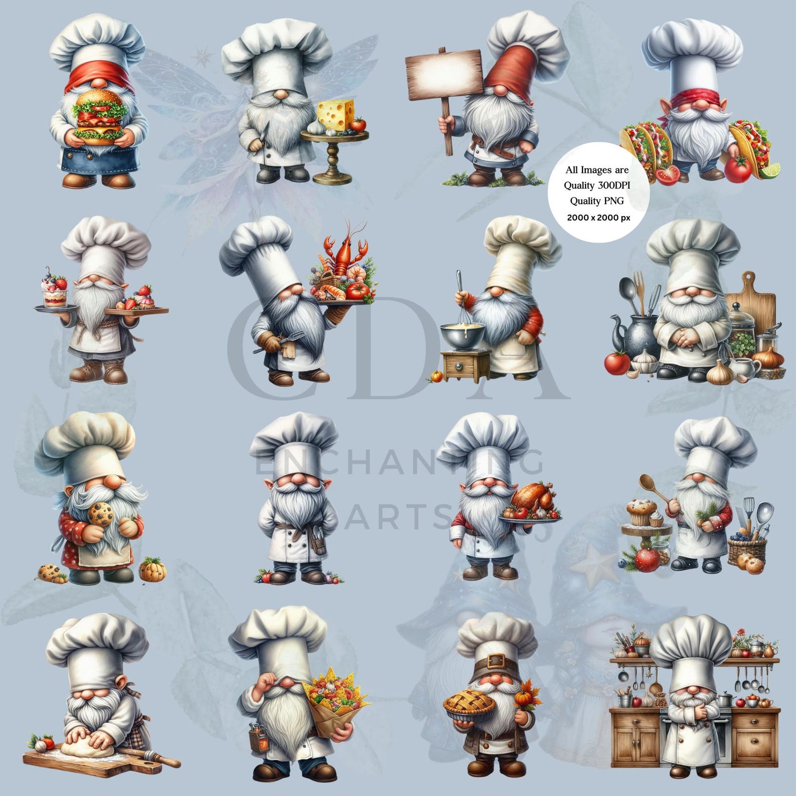 Cute Chef Gnome Clipart PNG Bundle | Watercolour Cooking Food Gnomes ...