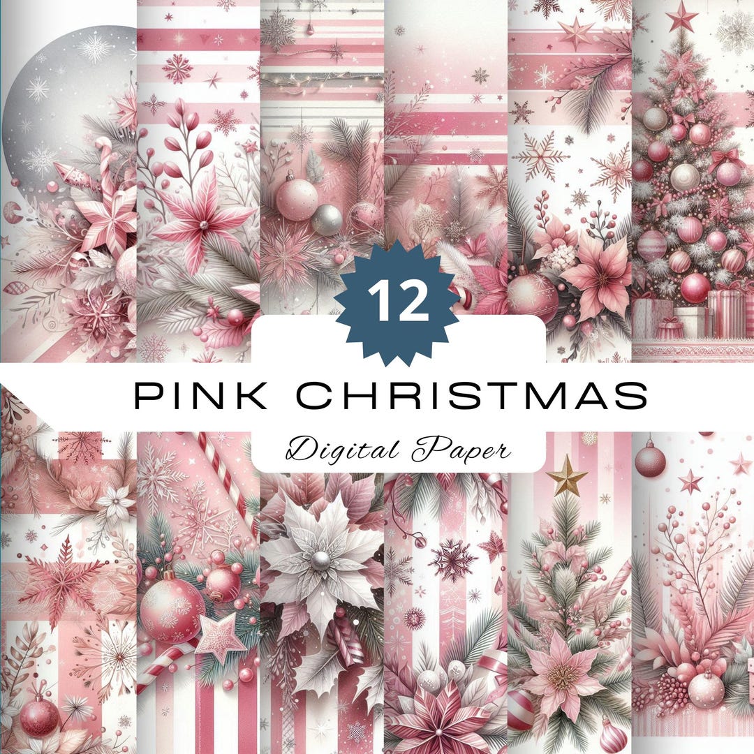 Pink Christmas Digital Paper | Watercolor Unique Christmas Design ...