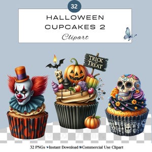 Halloween Cupcake Clipart PNG Set 2 | Watercolour Spooky Cake Topper ...