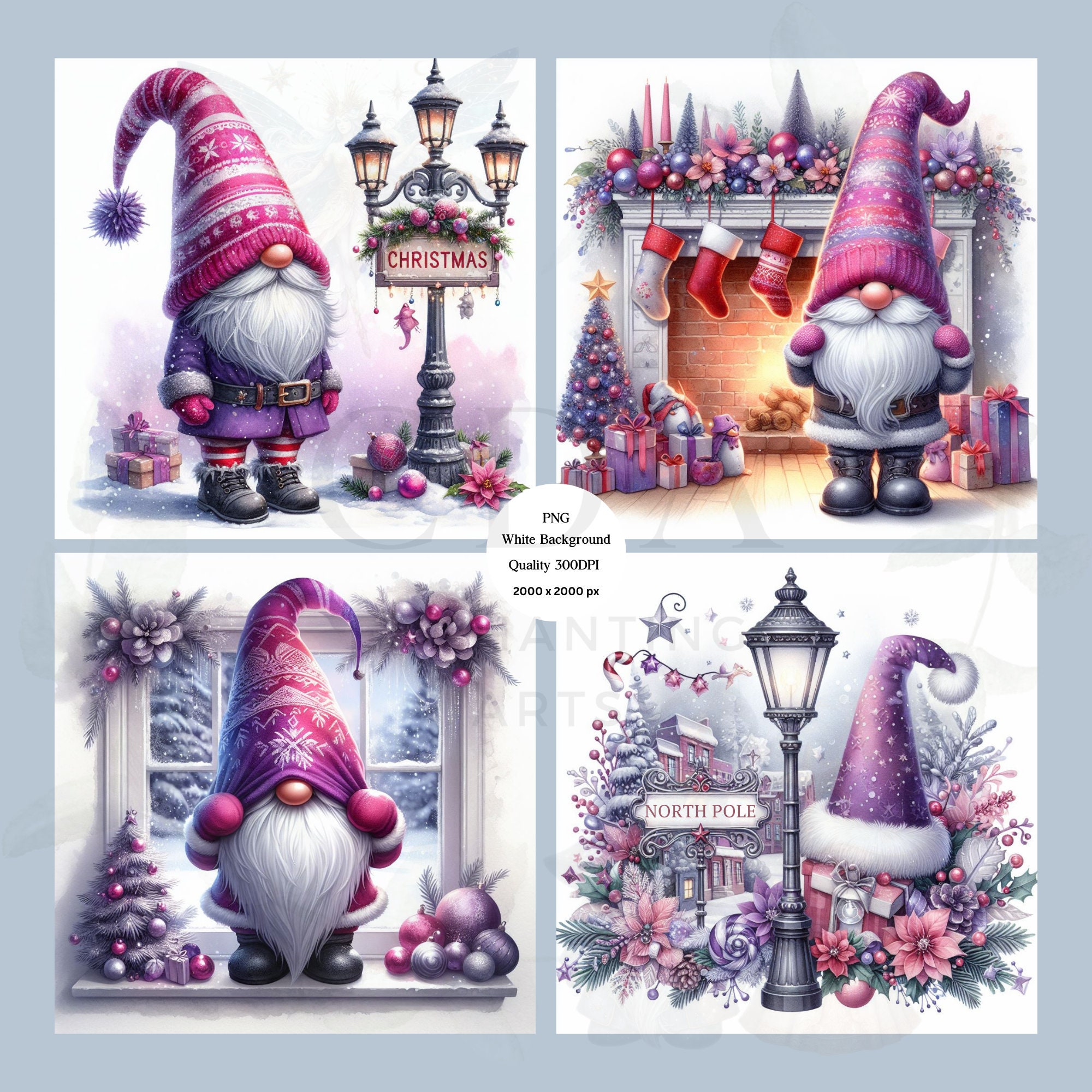 Cute Christmas Gnome Clipart PNG Set | Holiday Watercolour Festive ...