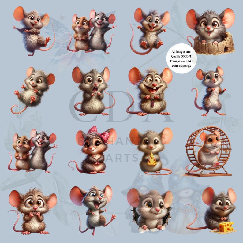 Funny Mouse PNG Clipart Bundle | Cute Quirky Mice Animal Sublimation ...