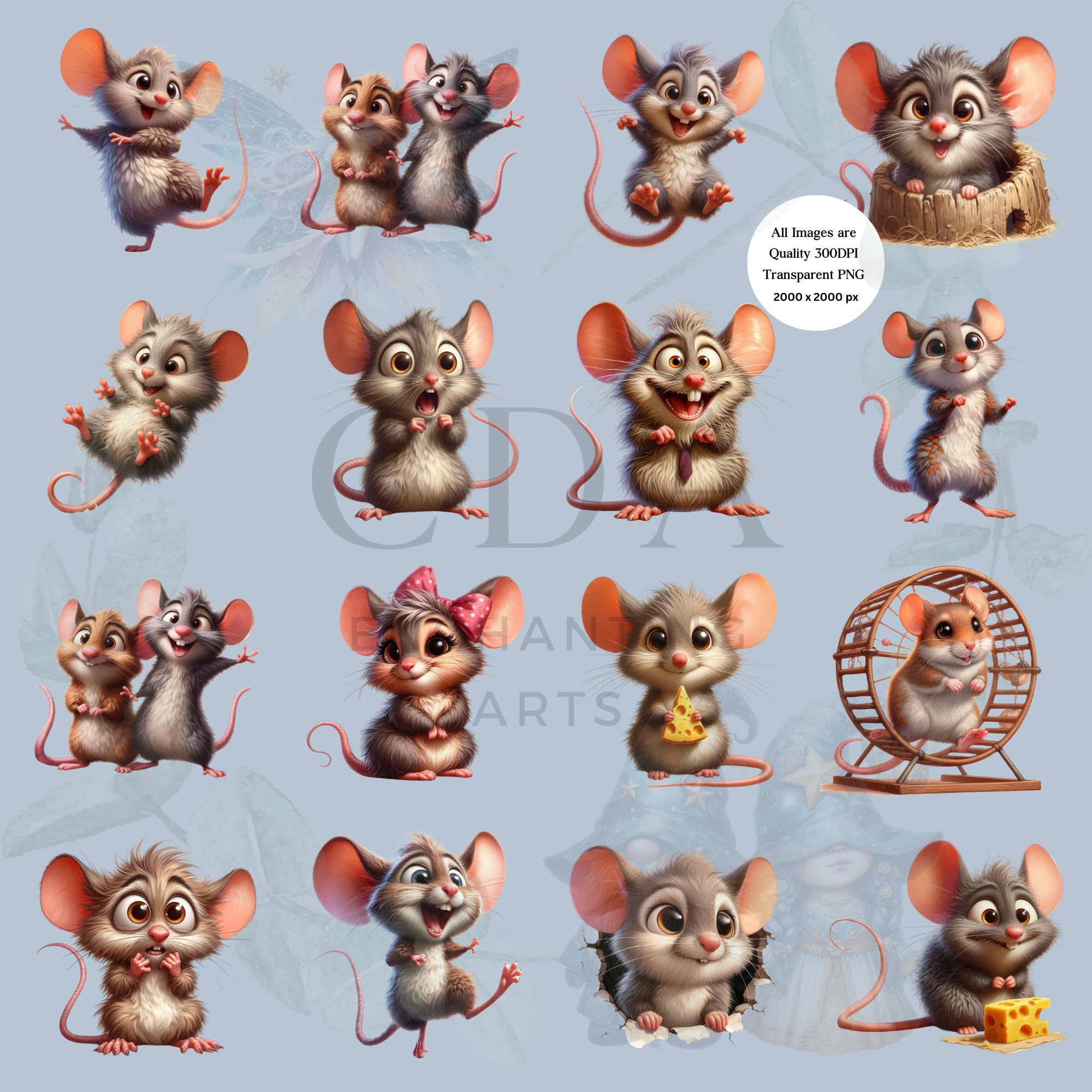 Funny Mouse PNG Clipart Bundle | Cute Quirky Mice Animal Sublimation ...