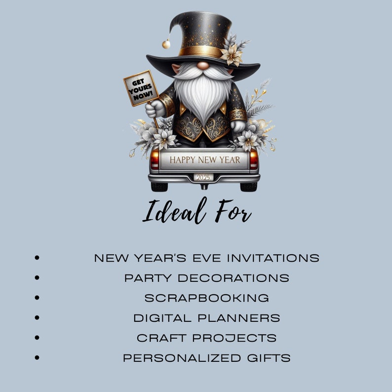 Cute New Years Eve Gnome Clipart PNG Set Watercolour Festive Holiday ...