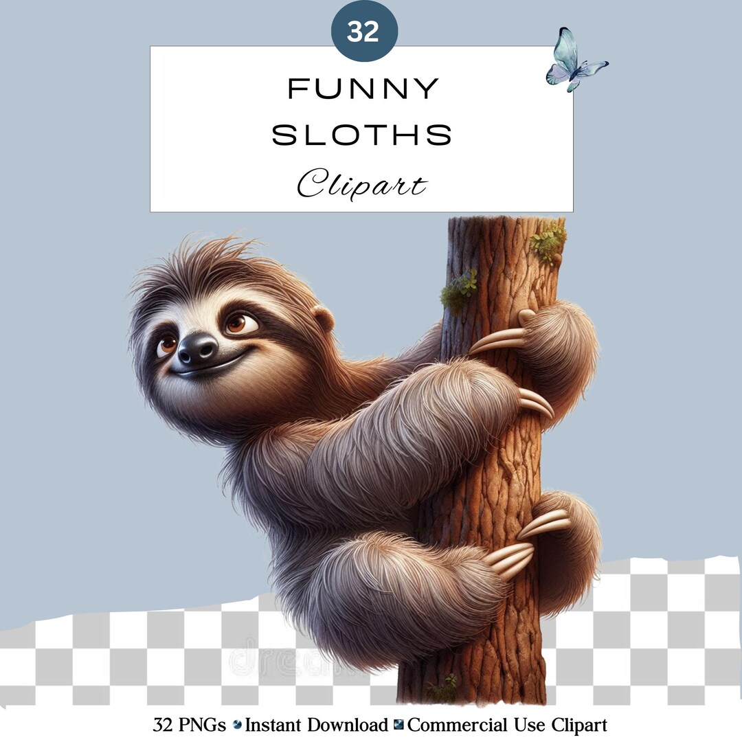 Funny Sloths Clipart Bundle Cute Animal PNG Graphics for Creators Funny ...