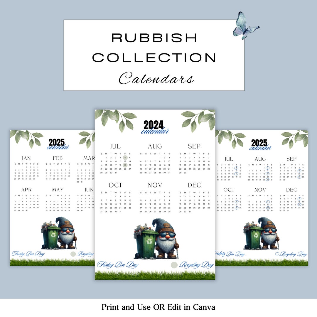 Cute Gnome Rubbish Collection Calendar | 2024 - 2025 | Bin Collection ...