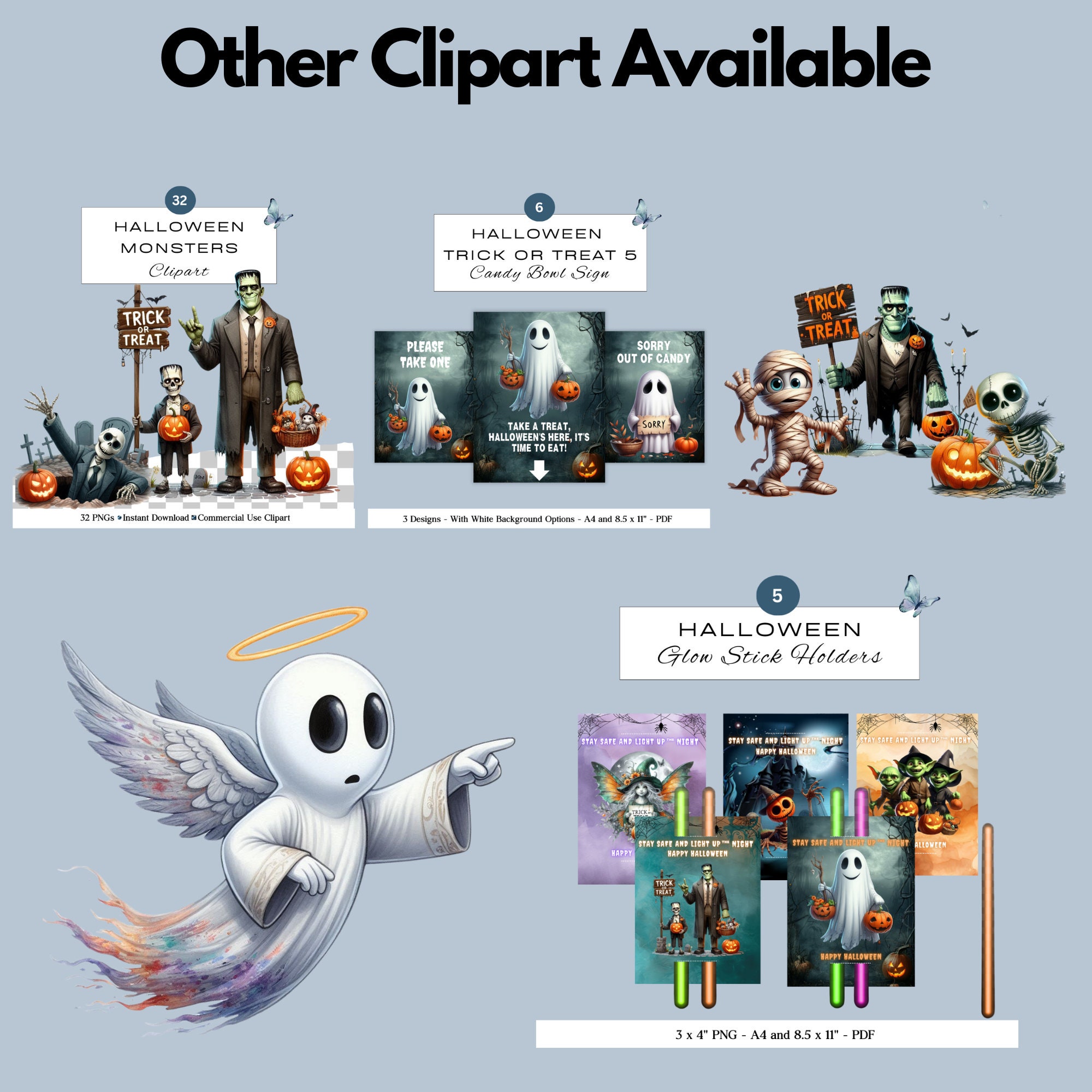 Cute Angel Ghost PNG Clipart Kids Halloween Clipart Book Art Wall Art ...