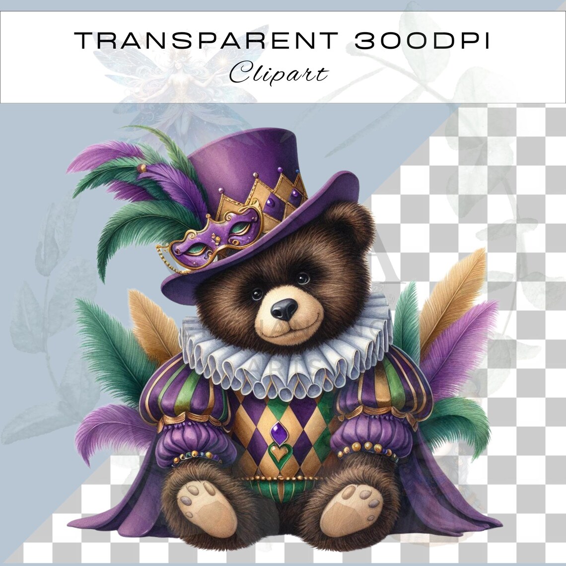 Mardi Gras Teddy Bear Clipart PNG Bundle | Craft Scrapbook Junk Journal ...