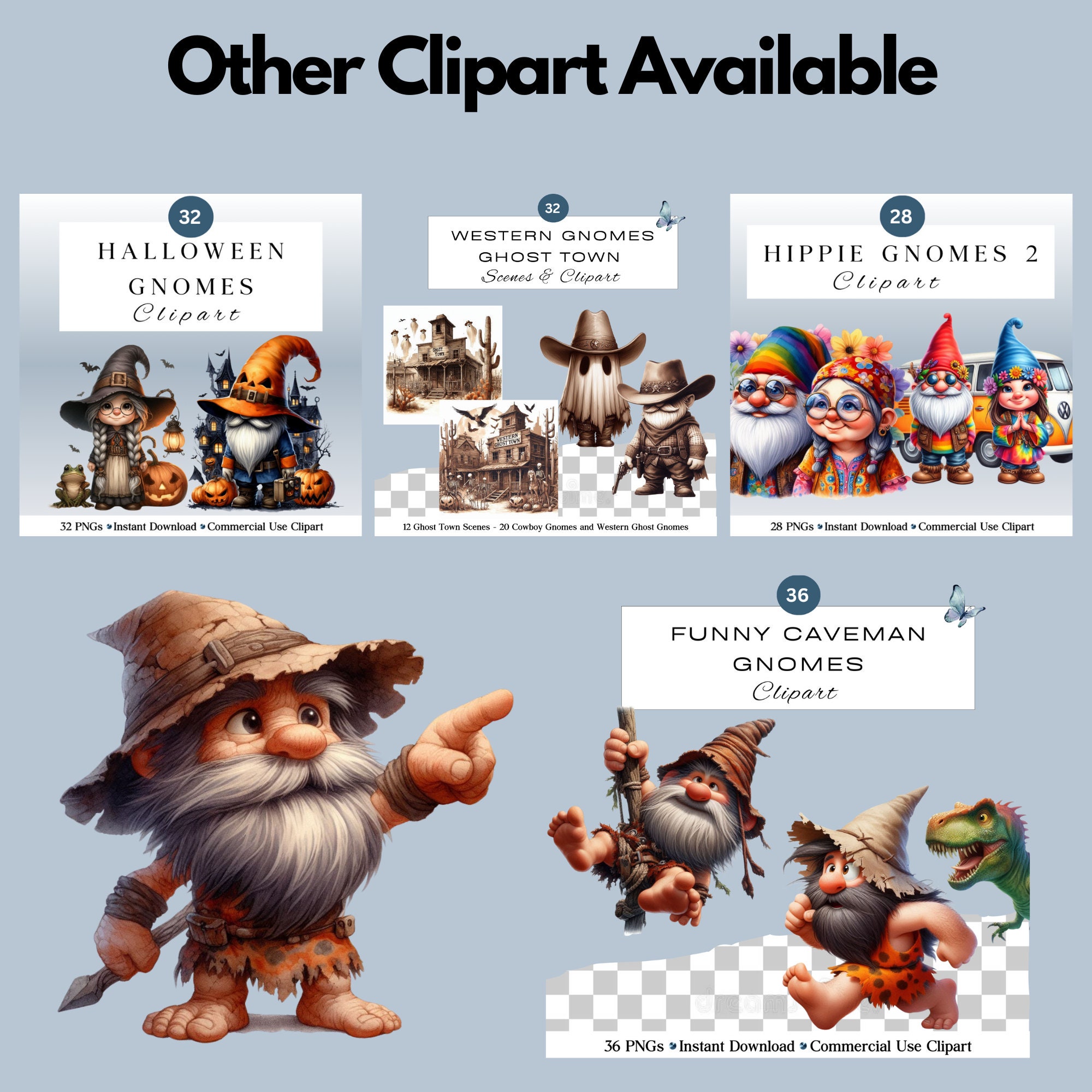 Cute Caveman Clipart PNG Set | Watercolour Jurassic Jungle Gnomes ...