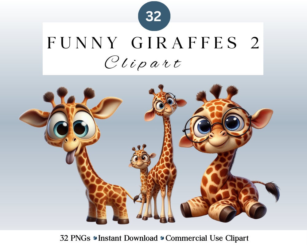 Funny Giraffe Clipart Set 2 Cute Safari Animal PNG Clipart Furry ...