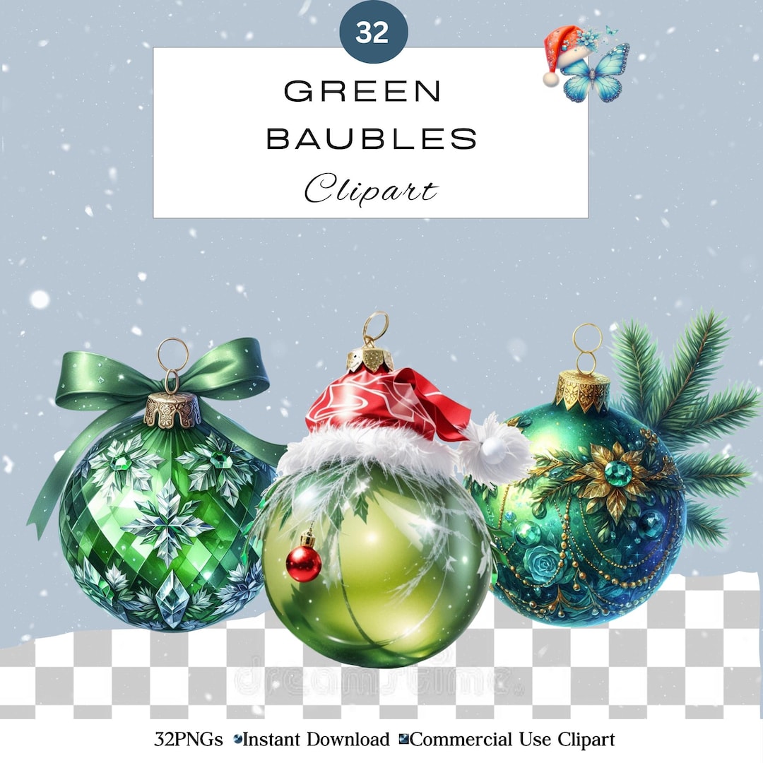 Christmas Green Bauble Clipart Bundle | Transparent PNG | 3000 X 3000px ...