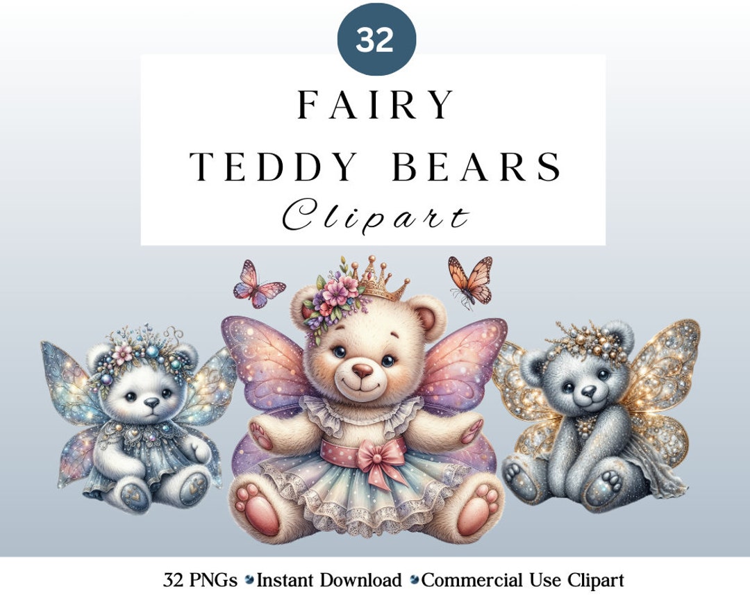 32 Cute Fairy Teddy Bear Clipart PNG Watercolour Fairies Iteddy Bears ...