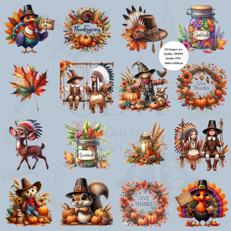 Thanksgiving PNG Clipart | Watercolor Pilgrim Native American Autumn ...