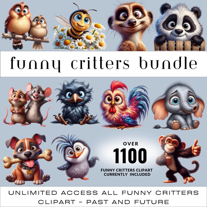 Funny Animal Clipart Bundle Cute Animal PNG Lifetime Commercial Use ...