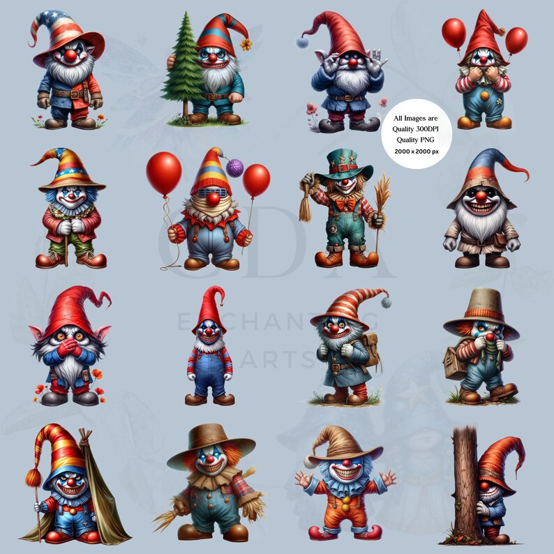 Evil Clown Gnomes PNG Clipart | Halloween Gnomes | Watercolour Horror ...