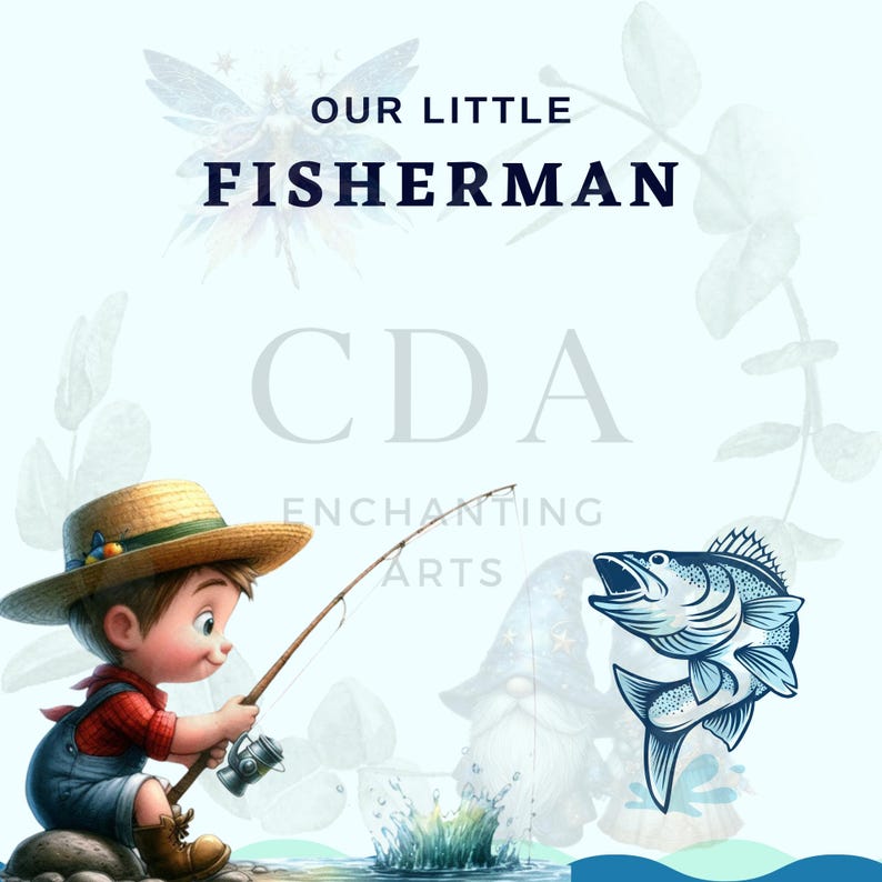 Little Fisherman Clipart Bundle: Watercolor Fishing Kids (PNG Digital ...