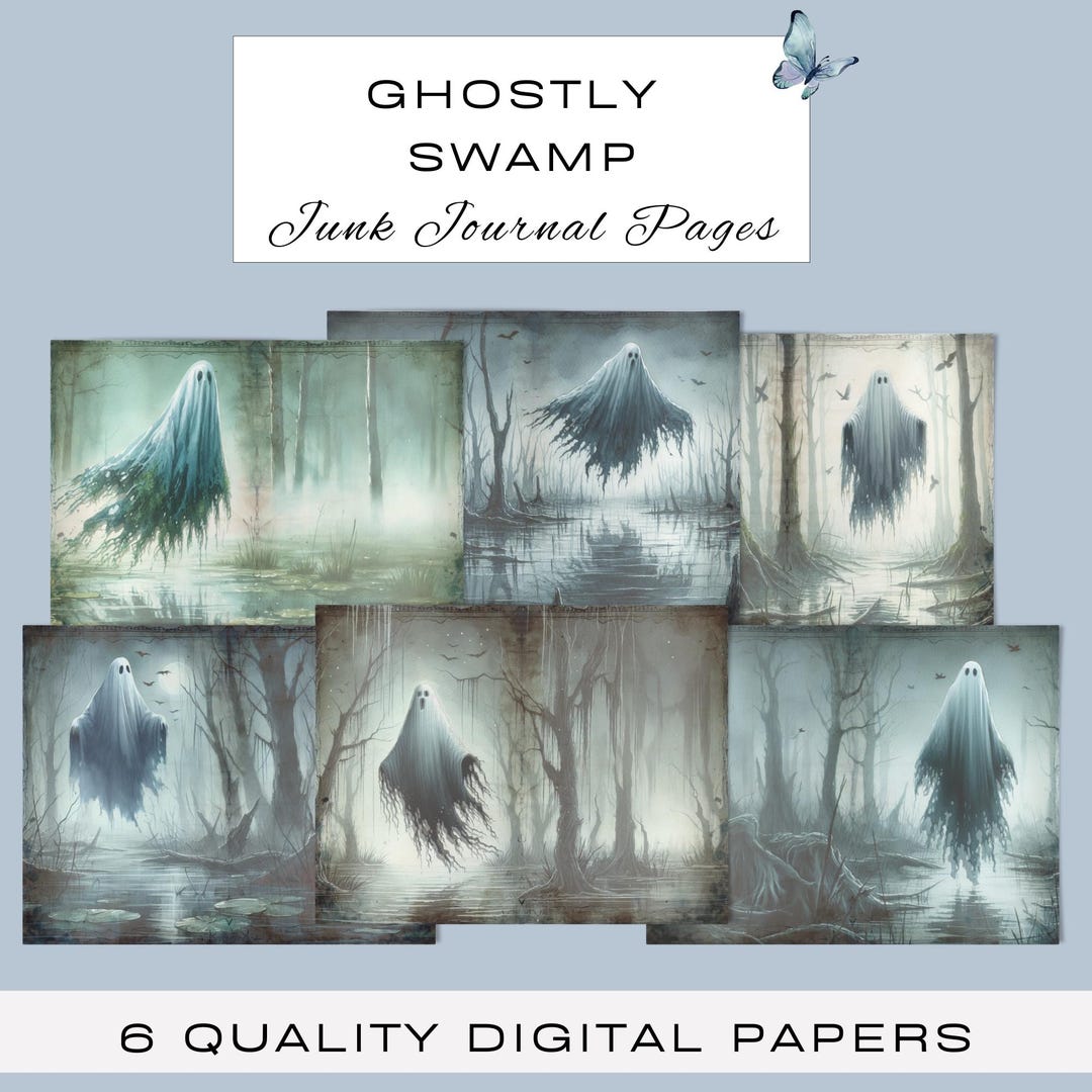 Ghostly Swamp Junk Journal Pages | 6 Digital JPG Journal Pages | 11 X 8 ...