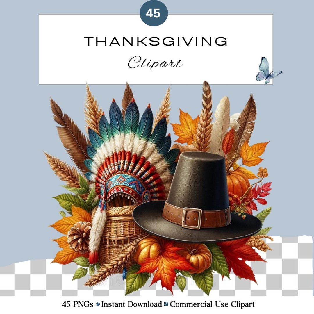 Thanksgiving PNG Clipart | Watercolor Pilgrim Native American Autumn ...