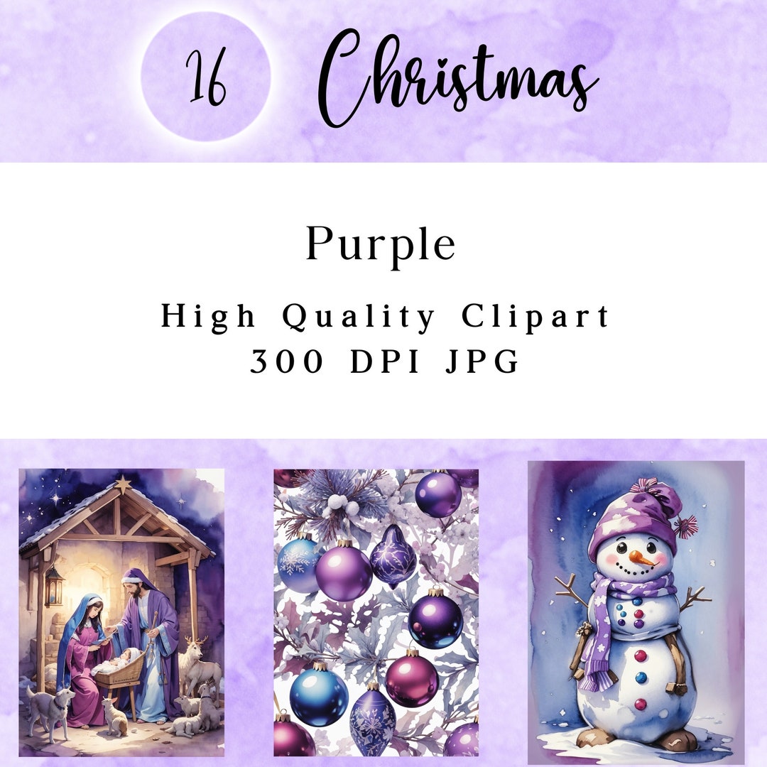 16 Purple Christmas Clipart JPG Set of 16 Purple and Blue and Pink 300 ...
